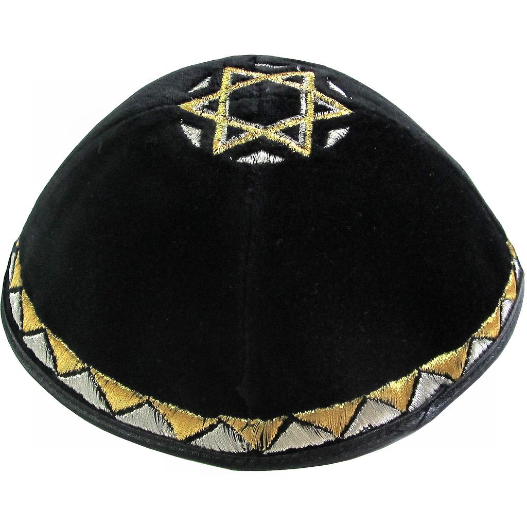 Kippa Samt schwarz mit Davidstern und Sternenborte in silber/gold 22cm ...